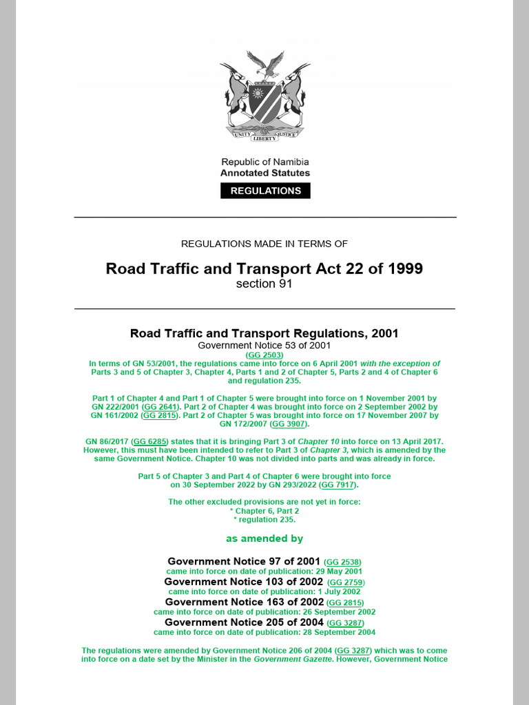 Namibia Road Traffic Regulations | PDF | Driver's License | Road