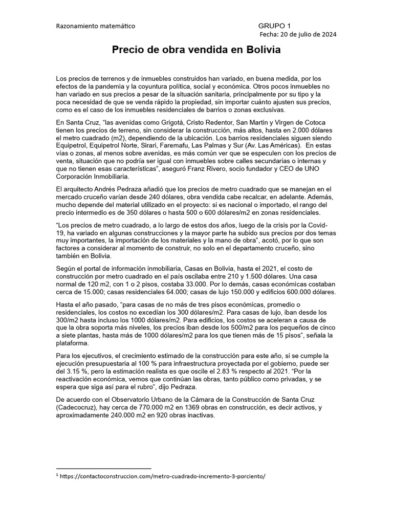 Obra Vendida en Bolivia | PDF | Economias