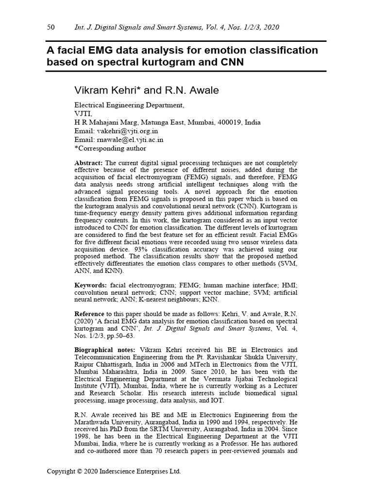 Kehri Awale 2020 A Facial Emg Data Analysis For Emotion Classification | PDF | Support Vector ...