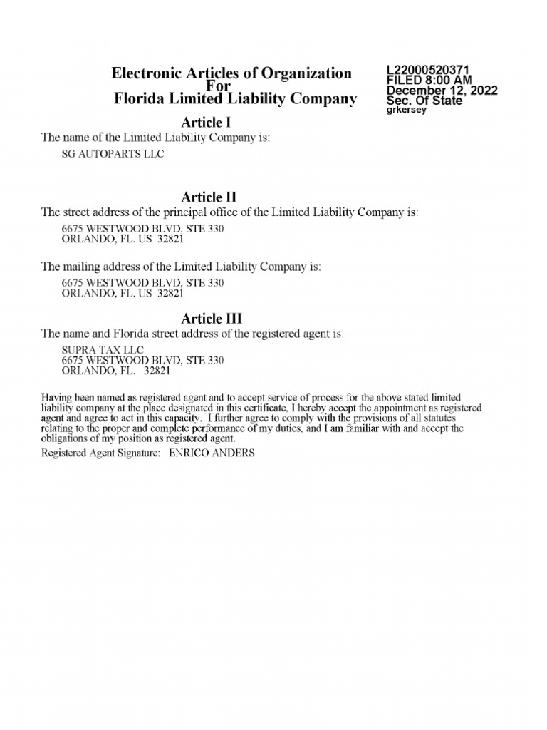 Articles of Organization | PDF