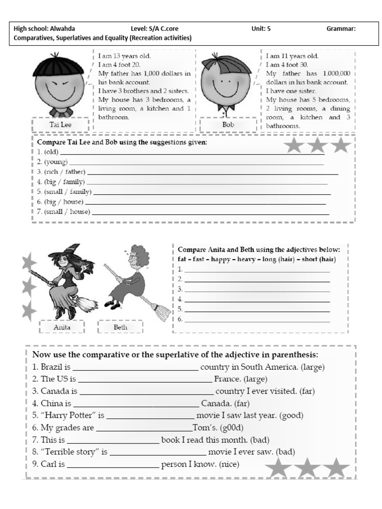 U5 Comparatives Superlatives Recreation Act Grammar2 | PDF