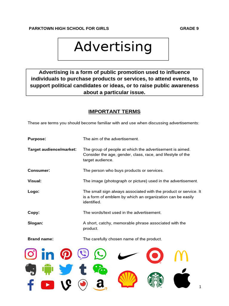Advertising Notes Grade 9 | PDF | Advertising