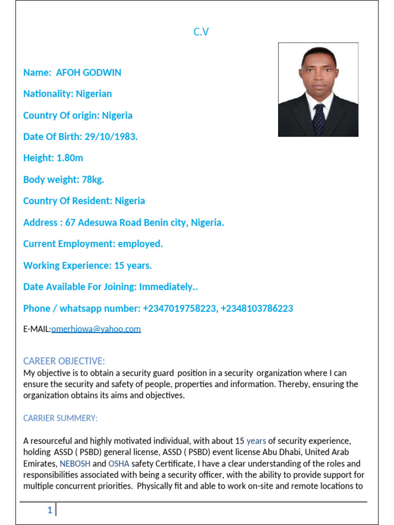 Security CV Middle East | PDF | Security Guard | Police