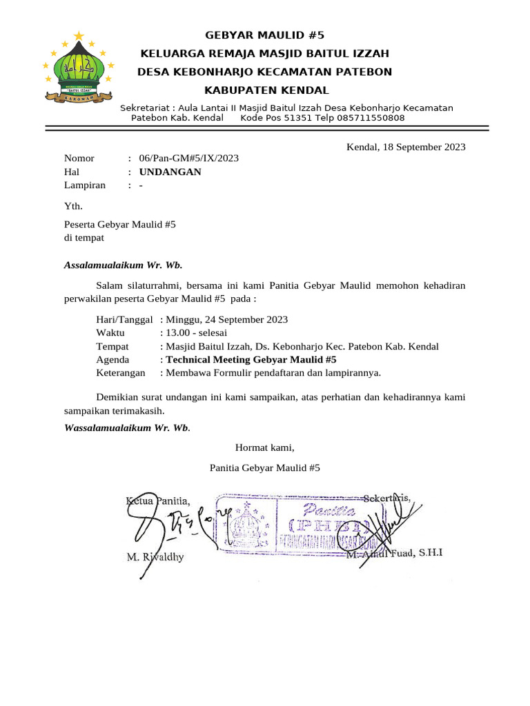 SURAT UNDANGAN TM | PDF