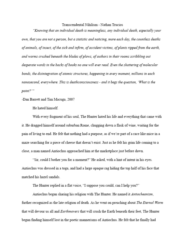 Transcendental Nihilism Story | PDF