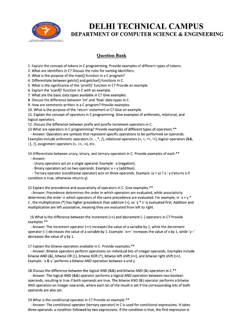 Programming in C Question Bank | PDF