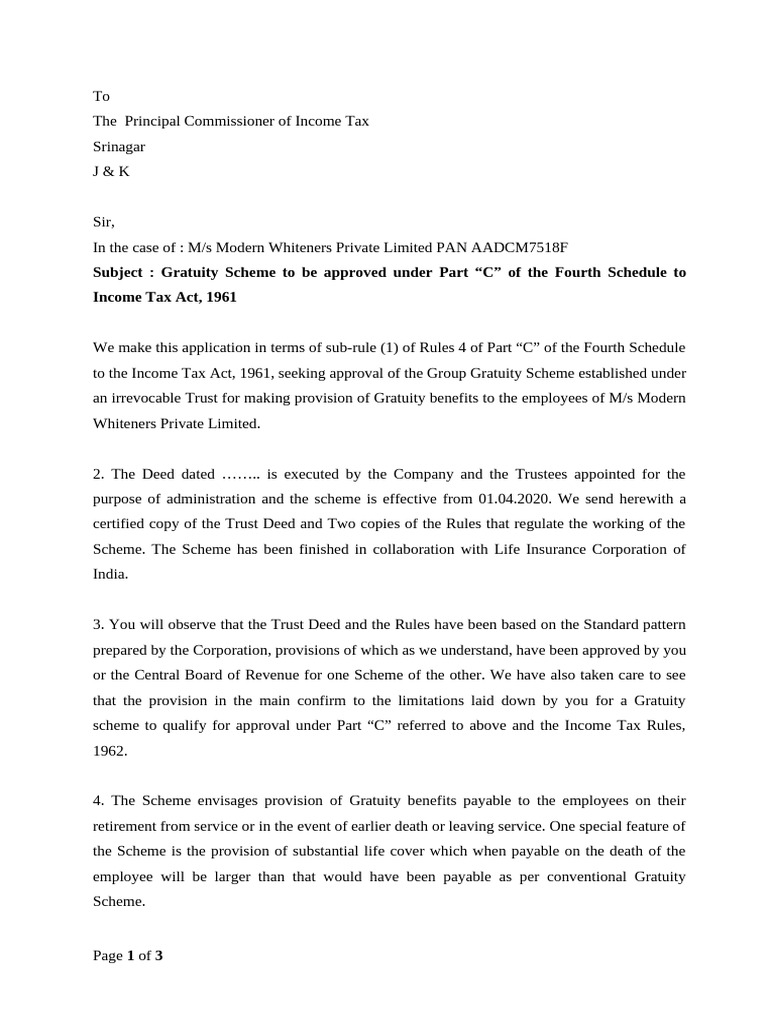 Gratuity Scheme Approval Application | PDF | Employment | Trustee