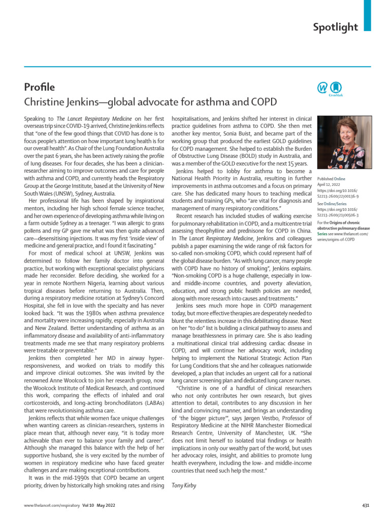 Christine Jenkins— Global Advocate For Asthm | PDF | Chronic ...