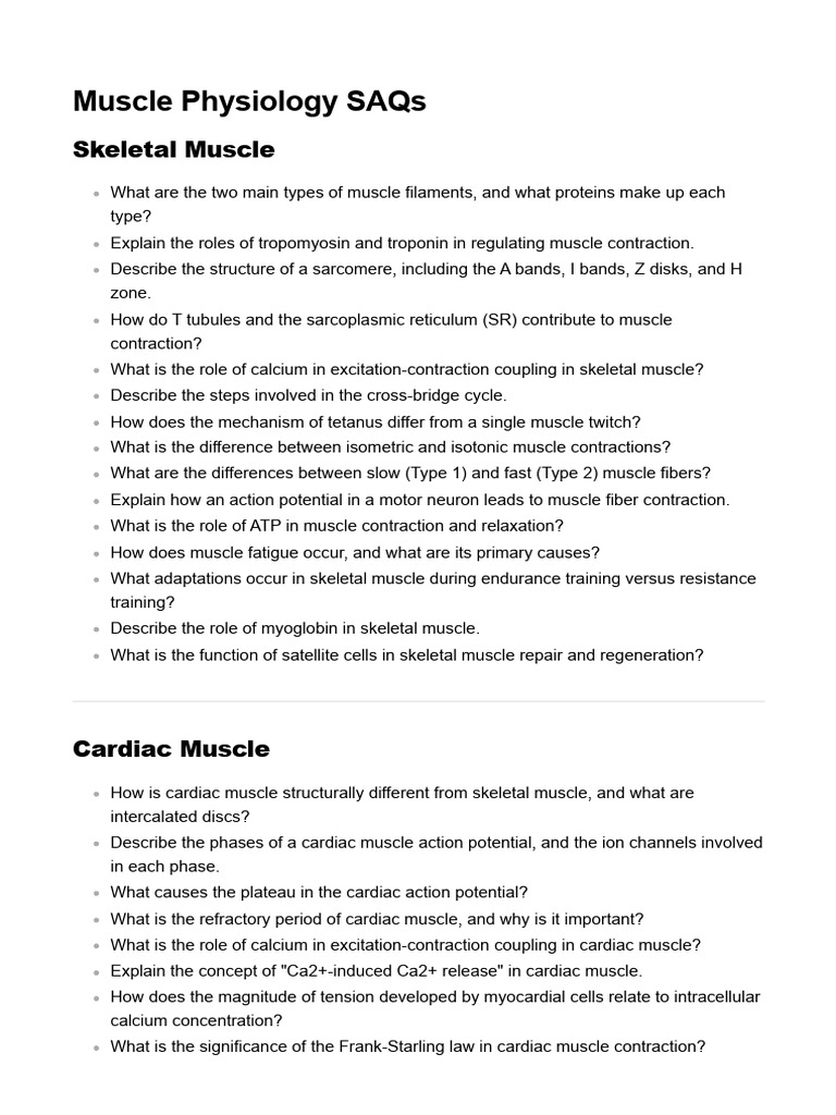 Muscle Physiology SAQs | PDF | Muscle Contraction | Cardiac Muscle