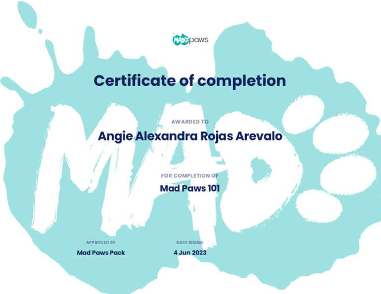 Certificate For Mad Paws 101 | PDF