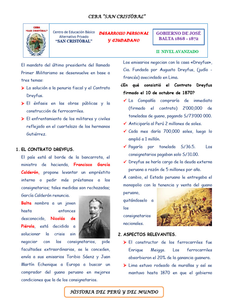 Gobierno de José Balta y Manuel Pardo | PDF | Perú | América del Sur