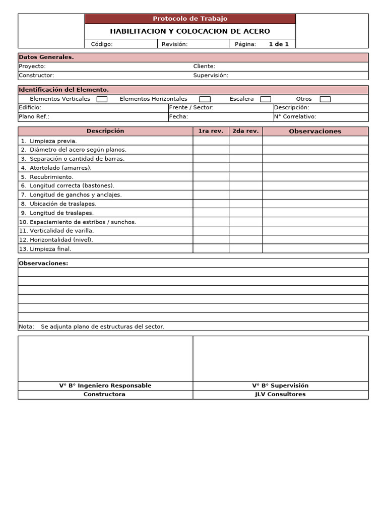 Protocolo de Colocación de Acero | PDF