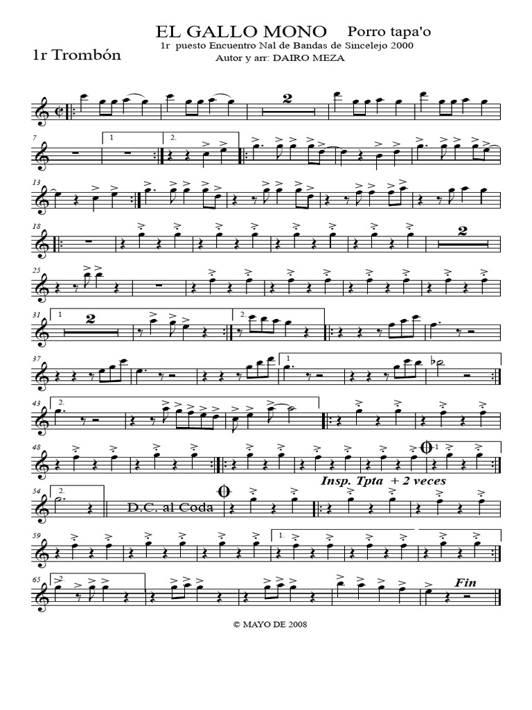 El Gallo Mono - Trombón BB 1 | PDF