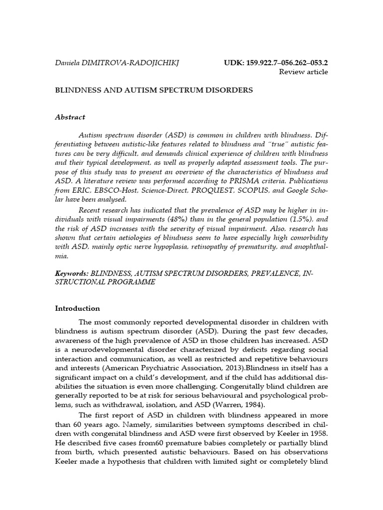 Blindness and Autism Spectrum Disorders | PDF | Autism | Autism Spectrum