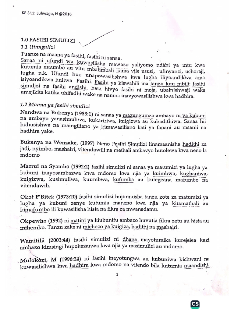 Free Fasihi Simulizi Notes PDF | PDF