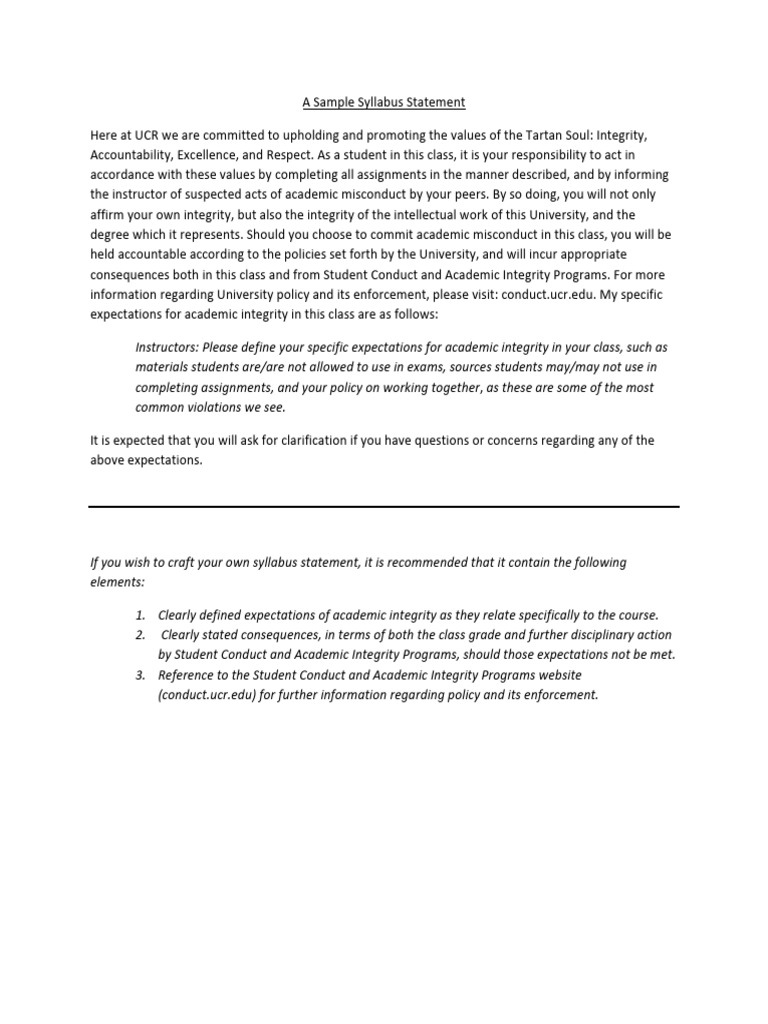 Uc Riverside Scaip Sample Syllabus Statement | PDF
