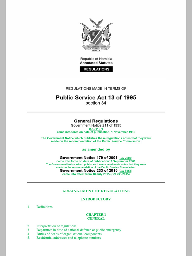 Namibia Public Service Regulations Overview | PDF | Trade Union ...