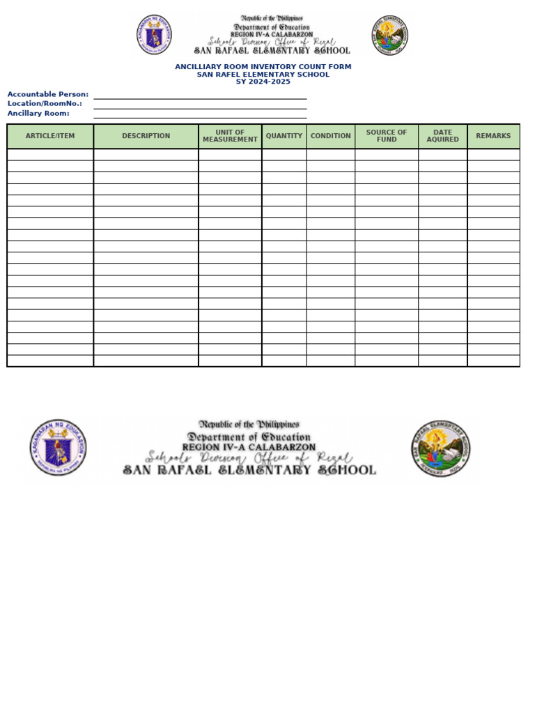 Ancillary Room Inventory Form 2024-2025 | PDF