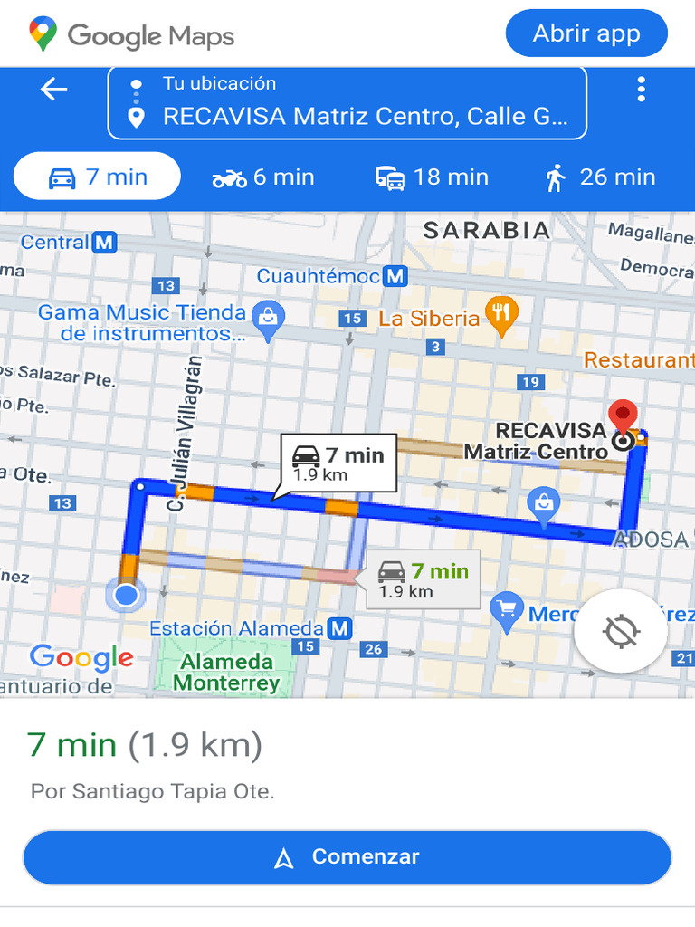 De Tu ubicación a RECAVISA Matriz Centro, Calle Gral. Carlos Salazar ...