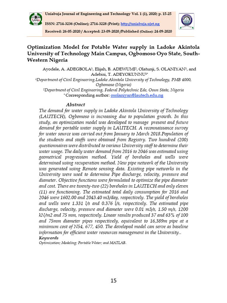 UJET20200904104456-Optimization Model for Potable Water supply in ...