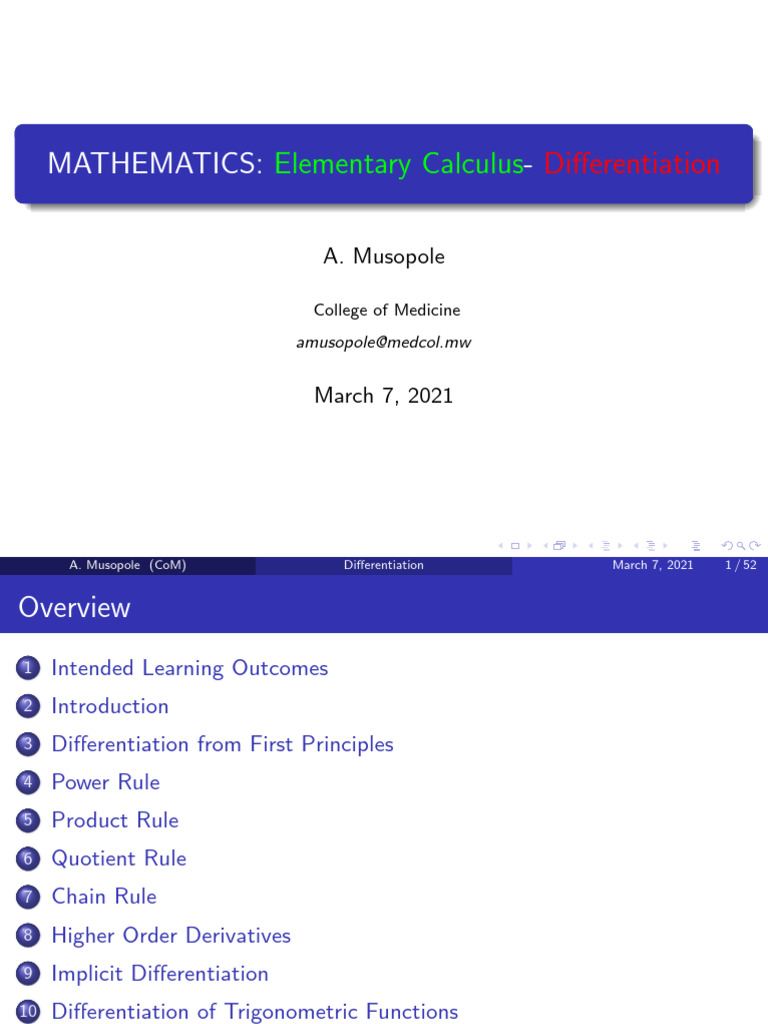 Mat100 Differentiation (1) | PDF | Derivative | Gradient