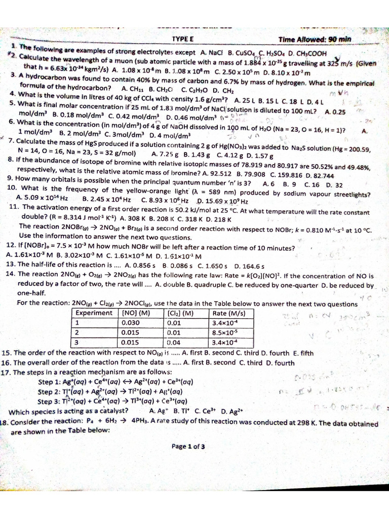 Osun State University CHM 101 Past Questions Practice Exam | PDF