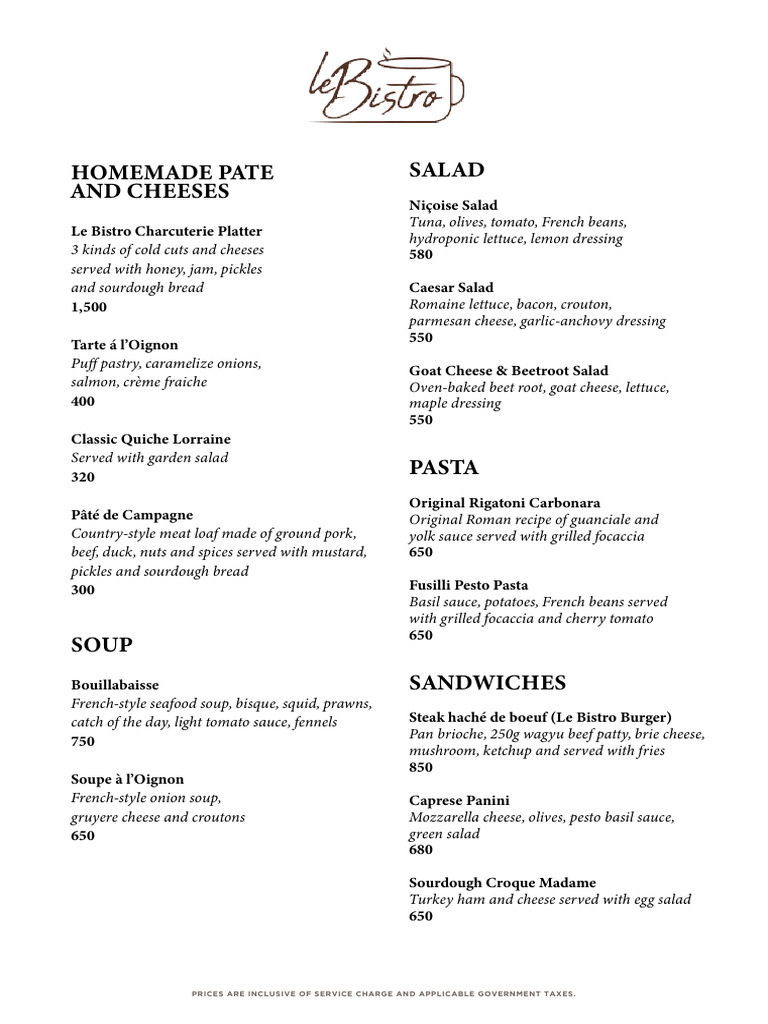 Le Bistro Food Menu | PDF
