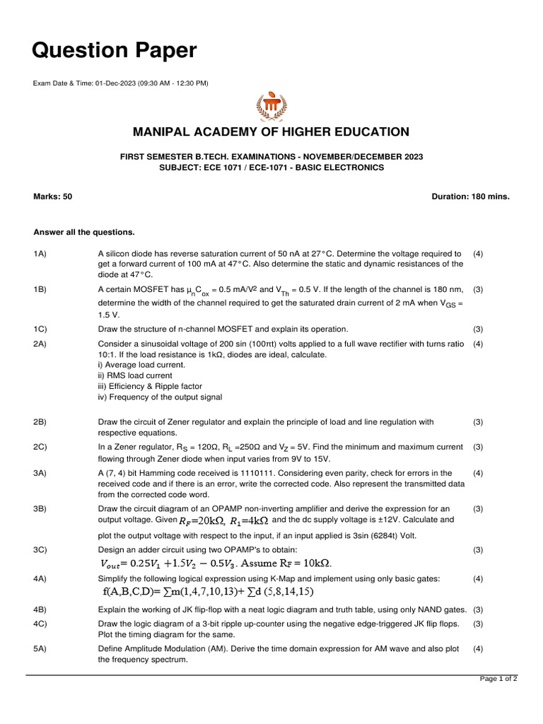 Basic Electronics (ECE 1071) | PDF | Frequency Modulation | Modulation