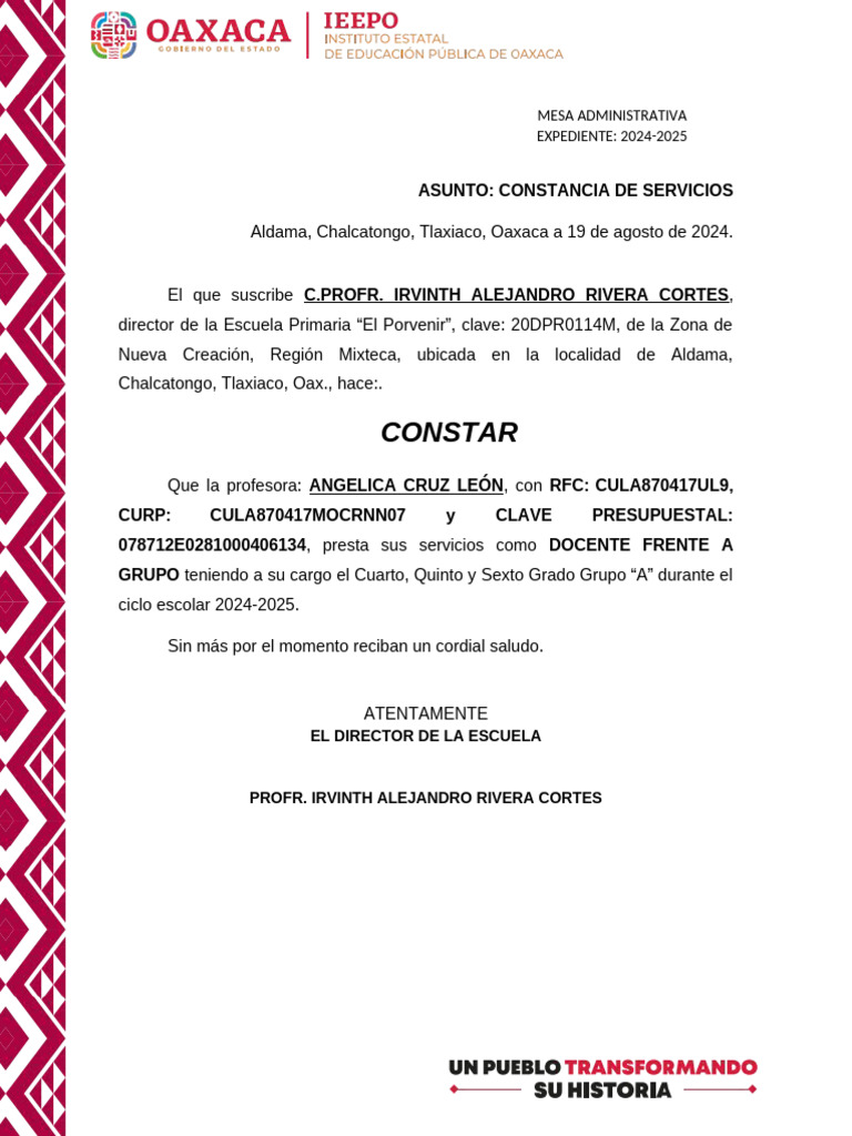 Constancia de Servicios Docentes 2024-2025 | PDF