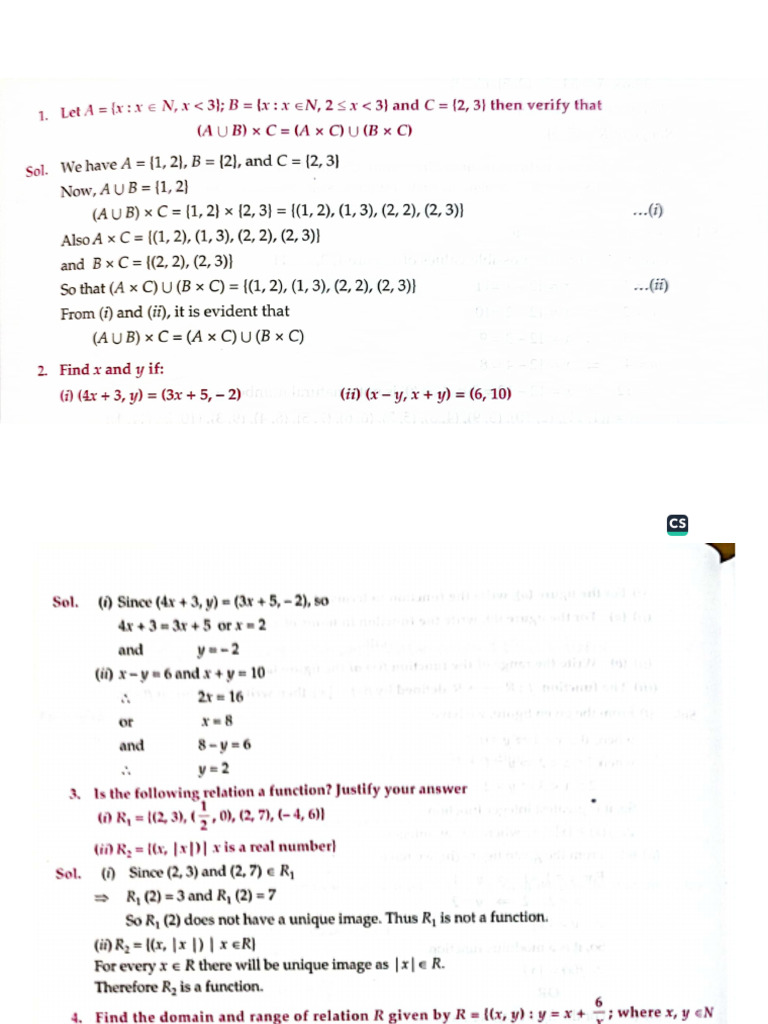 11 Relation and Functions Work Sheet 2 Solutions | PDF