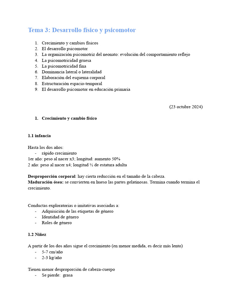 Desarrollo Físico y Psicomotor Infantil | PDF | Percepción | Handedness
