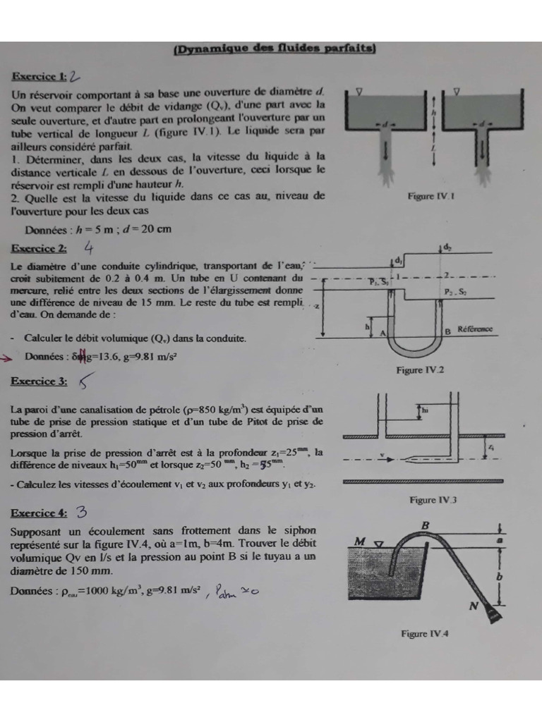 Série 2 Dynamique Des Fluides Parfaits | PDF