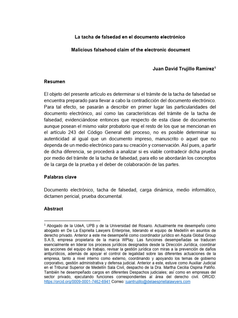 La Tacha de Falsedad en Documentos Electronicos | PDF | Justicia ...