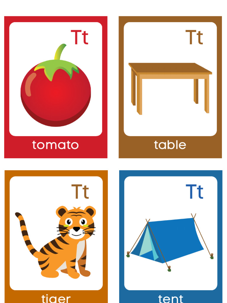 Fun and Illustrative Letter T Alphabet Flashcards For Kids | PDF