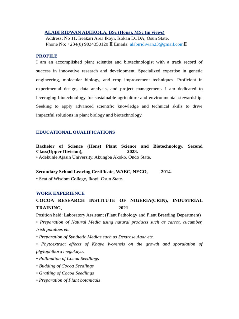 CV | PDF | Biotechnology | Botany