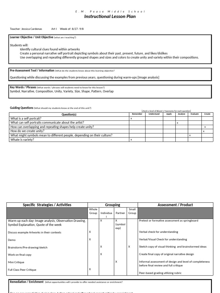 Symbolic Self Portrait Lesson | PDF | Human Communication | Cognition