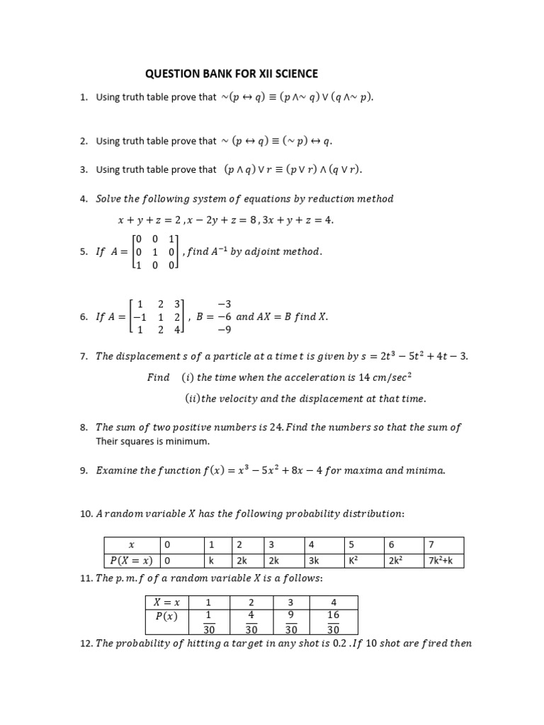 XII Science Question Bank | PDF