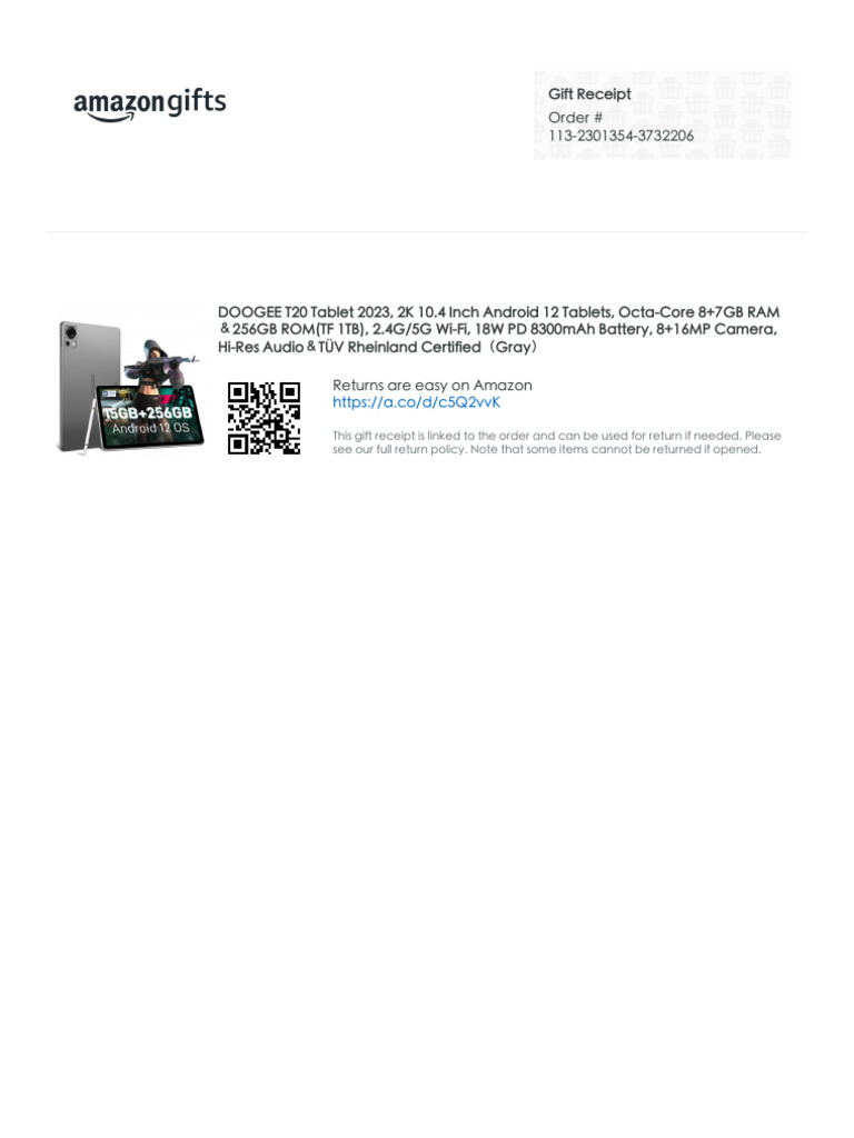 Gift Receipt: Order # 113-2301354-3732206 | PDF