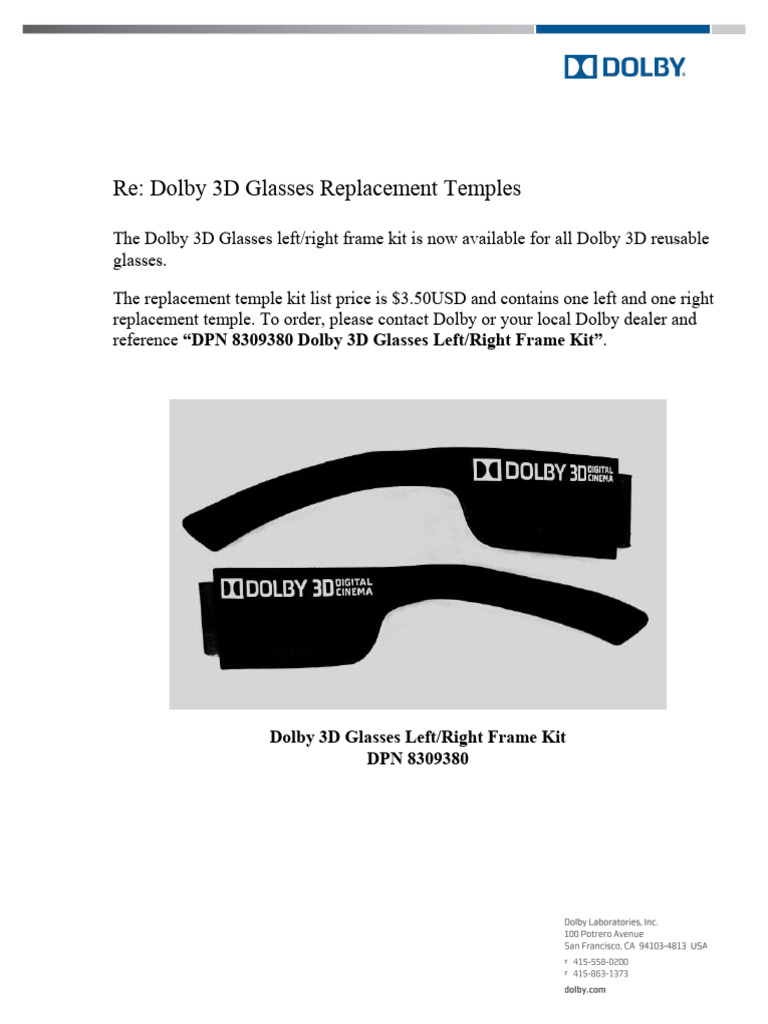 Dolby_3D_Glasses_Left-Right_Temple_Frame_Kit | PDF