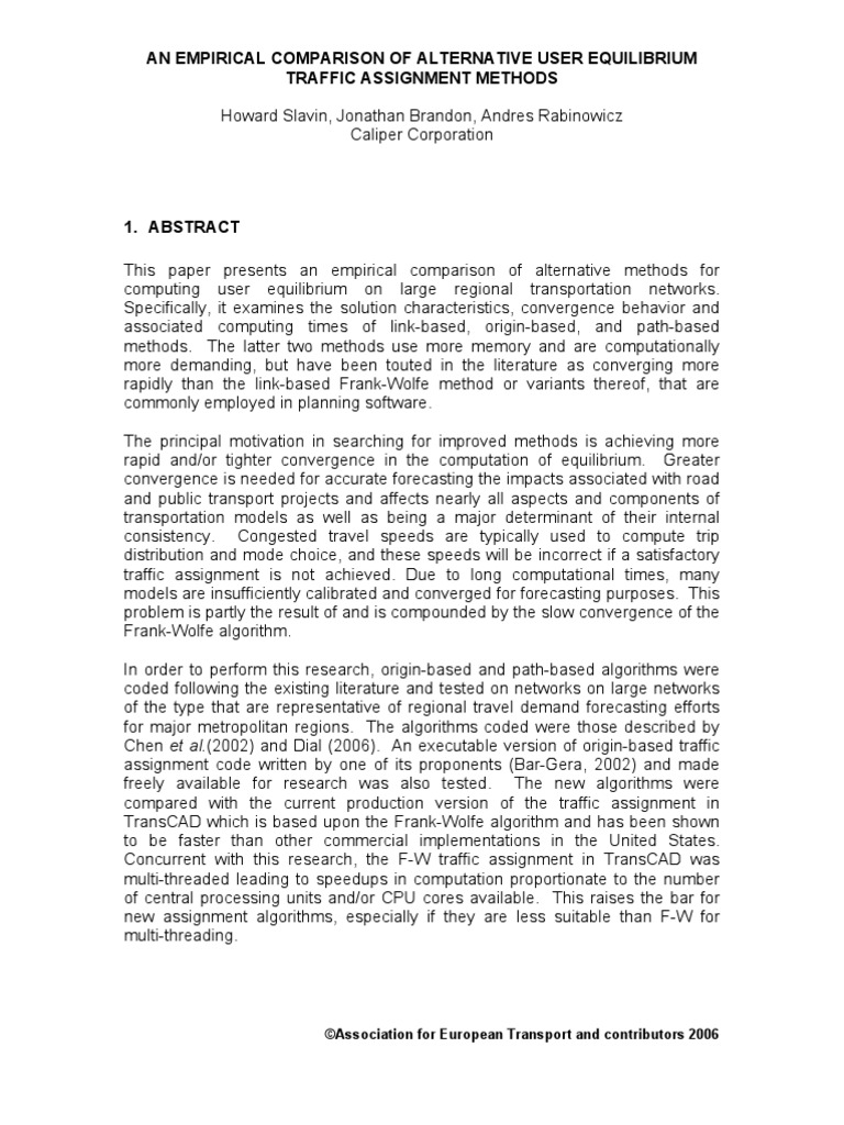 An Empirical Comparison of Alternative User Equilibrium Traffic Assignment Methods | PDF ...