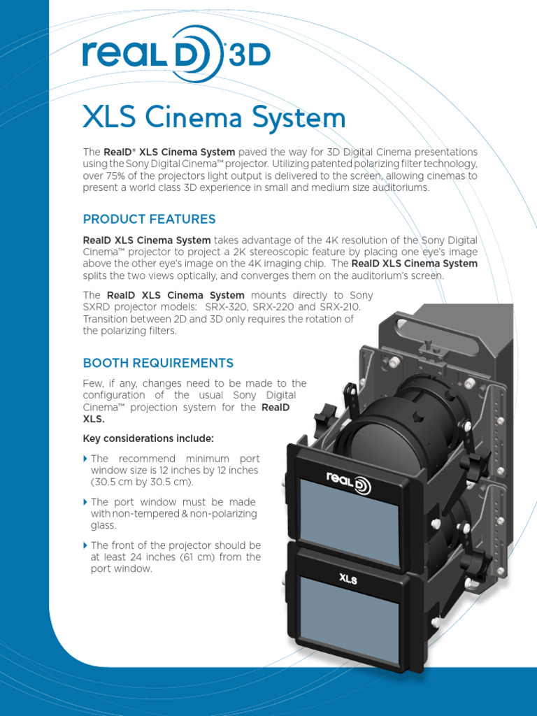 RealD XLS Tech Sheet v1.2 | PDF | 3 D Film | Movie Theater