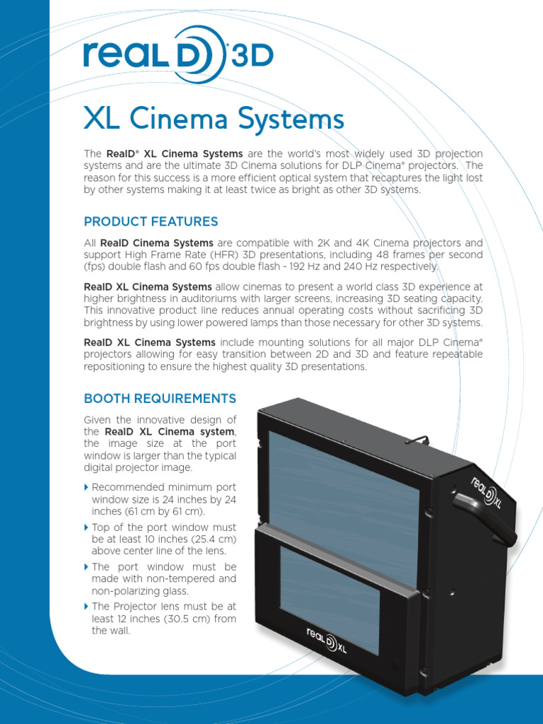 RealD XL Tech Sheet v1.4 | PDF | Frame Rate | 3 D Film