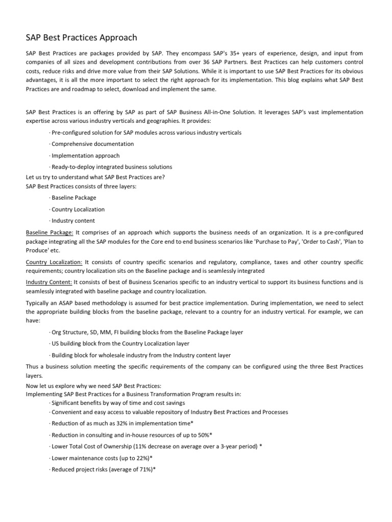 SAP S/4HANA Best Practices Guide | PDF | Prototype | Subsidiary