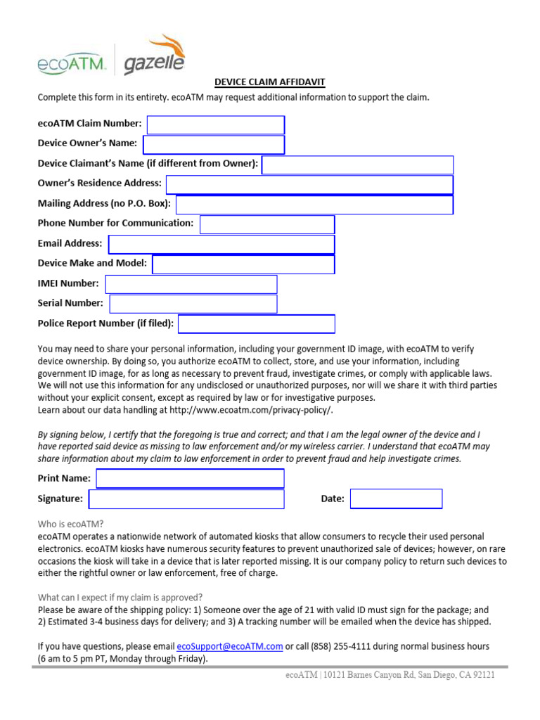 Device Claim Affidavit | PDF