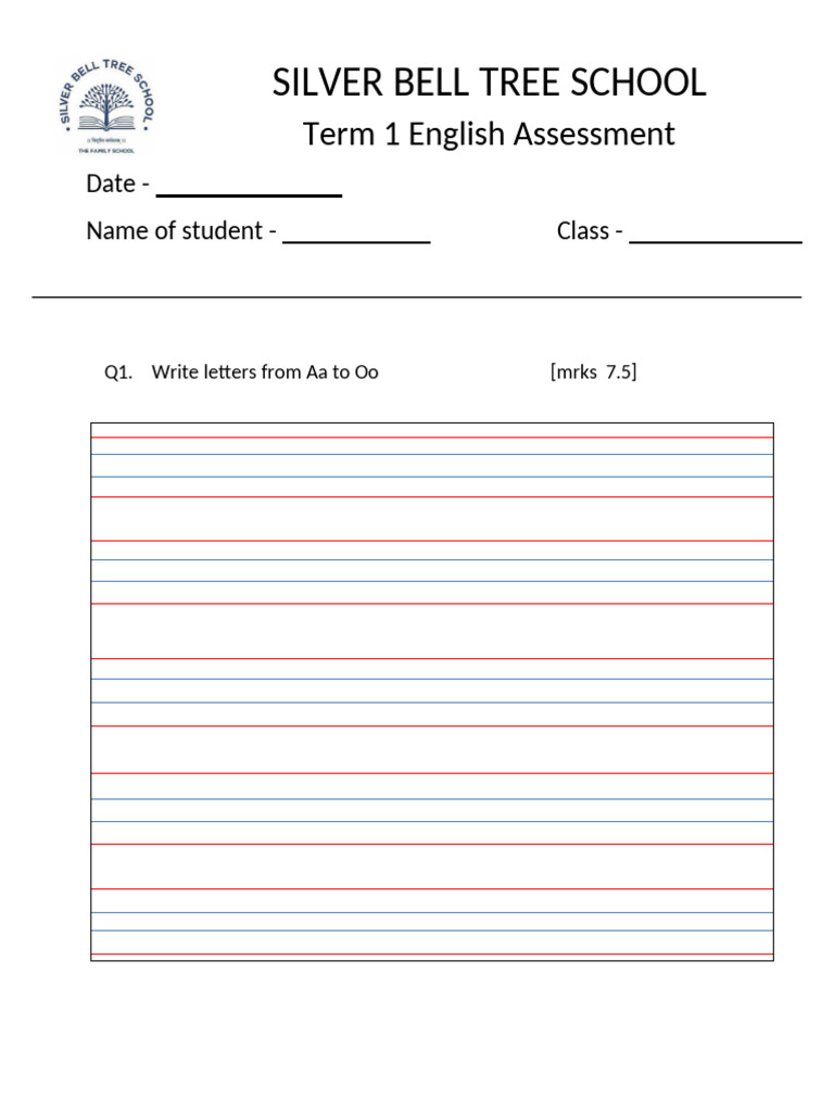 English Term 1 Paper LKG | PDF