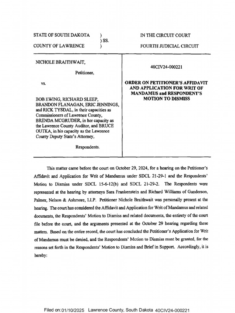 Order On Petitioner's Affidavit and Application For Writ of Mandamus | PDF