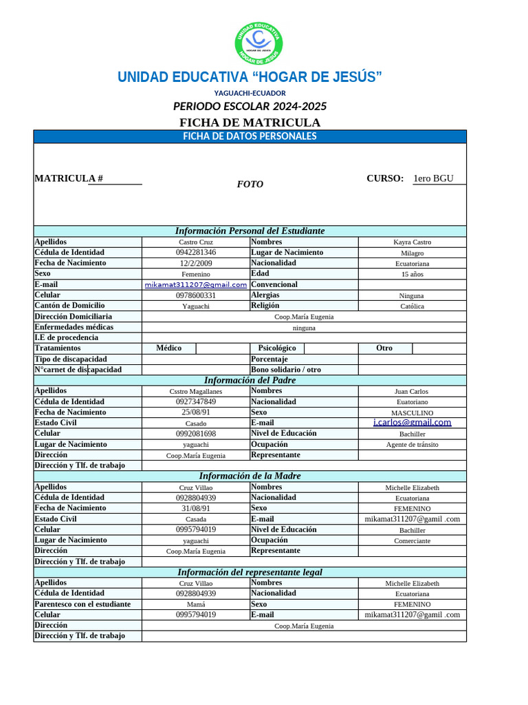 Formato de Ficha Nuevos 2024 | PDF | Documento de identidad