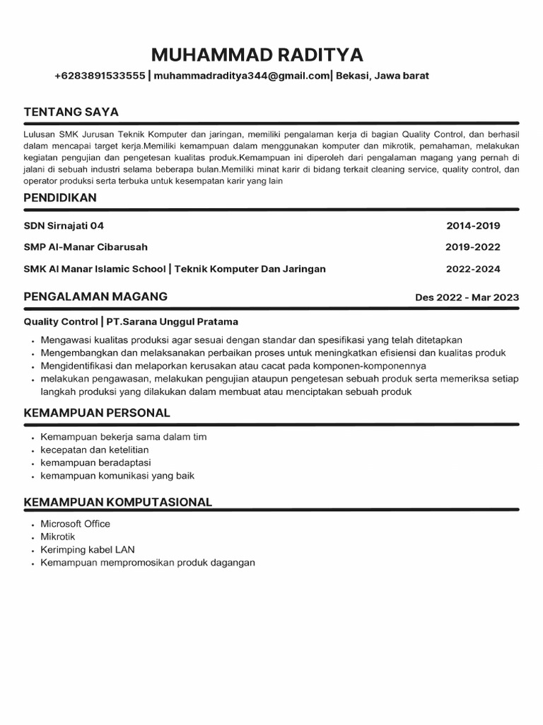 CV Muhammad Raditya | PDF