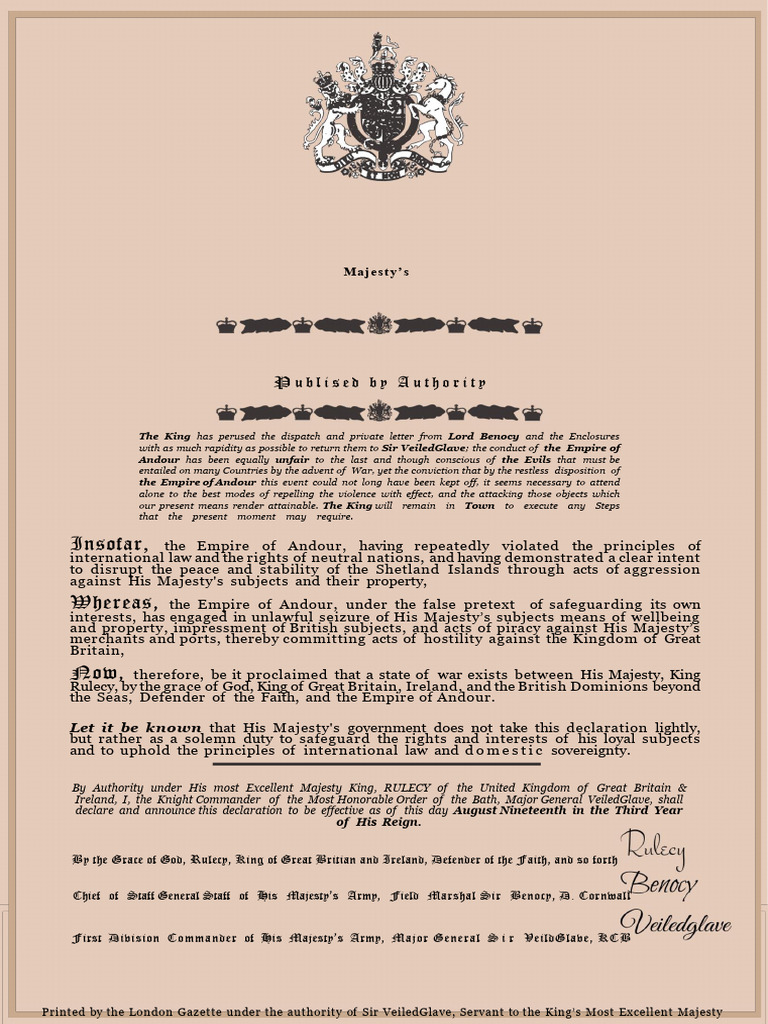Declaration of War Against Andour | PDF | British Empire