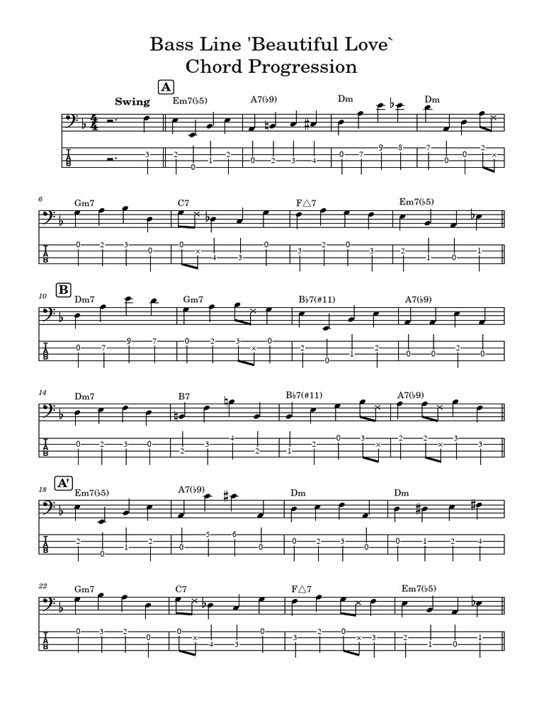 Bass Tab for "Beautiful Love" | PDF | Elements Of Music | Harmony